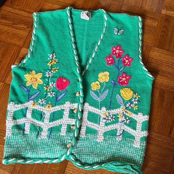 Vintage | Sweaters | 8s Cottage Core Whimsical Garden Knit Sweater Vest ...